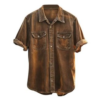 Generic Chemise hawa&iuml;enne boutonn&eacute;e &agrave; manches courtes pour homme : v&ecirc;tements d&eacute;t&eacute; d&eacute;contract&eacute;s &agrave; manches courtes pour la plage, marron, XXL