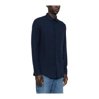 Emporio Armani Chemise Manches Longues en Lin - Homme - Chemises - Bleu - Taille: 2XL