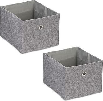 Relaxdays Aufbewahrungsbox, kleine Ordnungsbox aus Stoff, 2er-Set, HBT: 16 x 20,5 x 25 cm, Faltbarer Regalkorb, Grau