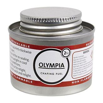 Olympia Liquide Combustible pour Chauffe-Plat Olympia 2 Heures avec mèches (Lot de 12), Couvercle à vis Facile à Ouvrir, récipient Cool Touch, Utilisation Pro