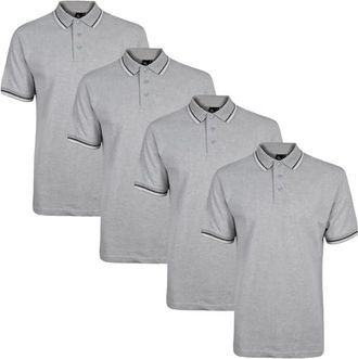 True Face Lot de 4 Polos en Piqu&eacute; pour Hommes avec Poche, Col Montant, Boutons, Coupe Classique, L