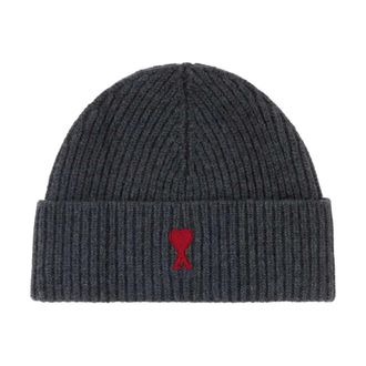 Ami Homme, Accessoires, Gris, Taille: ONE Size Quota Beanie avec Ami de Coeur Contrast&eacute;