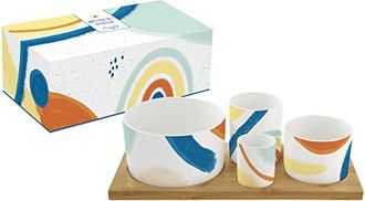 Easy Life Set mit 4 Schüsseln, Durchmesser 4,5/6,5/8/11,5 cm, aus Porzellan auf Platte, 29 x 13 cm, Bambus