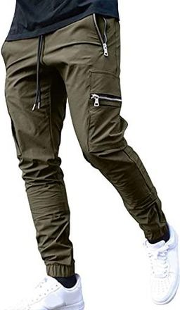 Generic Pantalon de travail pour homme en coton m&eacute;lang&eacute; - Taille &eacute;lastique - Coupe ajust&eacute;e - Style d&eacute;contract&eacute; - Couleur unie - Pantalon cargo de sport - Prin