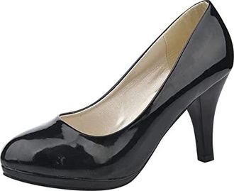 Generic Escarpins Femme Grande Taille Mary Jane Chaussures À Talons Hauts en Cuir Verni Bouche Peu Profonde Bout Rond Chaussures De Travail Pompes Chic et Ele