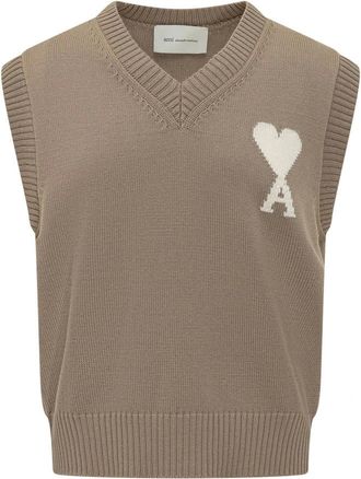 Ami Homme, Pulls, Beige, Taille: M Pull Sans Manches en V