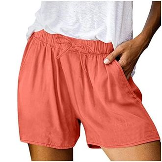 Generic Short Lin Coton Femme &eacute;t&eacute; Chic Leger Fluide Pas Cher Shorts Habill&eacute; Femme Grande Taille &eacute;lastique avec Poches Confortable Ample Mode 2025 Casual Sport