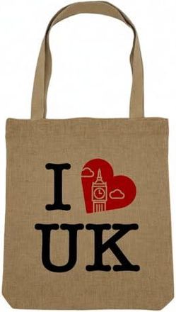 Fabulous Sac Shopping Tote Bag Aspect Lin - I Love UK Voyage Royaume Uni Angleterre Big Ben - Sac de Courses Toile Epaisse 360g Beige Naturel Cabas Port&eacute; Epaul