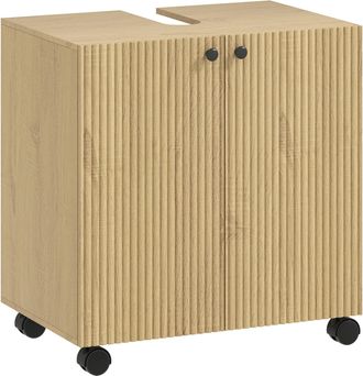 HOMCOM Waschbeckenunterschrank Unterschrank mit Rolle Soft-Close T&uuml;ren h&ouml;henverstellbare Ablage, Badezimmerschrank Waschtischunterschrank Badschrank f&uuml;r Bade