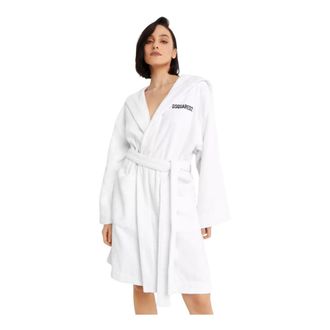 Dsquared2 Bademantel mit Kapuze und Logo - - Nightwear & Lounge - Damen - Wei&szlig; - L