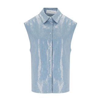 Federica Tosi Pailletten &auml;rmellose Jeansbluse - - Blouses & Shirts - Damen - Blau - S