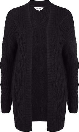 Oxmo Clea Damen Lange Strickjacke Lochstrick Cardigan Strickcardigan, Gr&ouml;&szlig;e:M, Farbe:Black (194007)