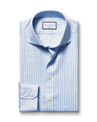 CHARLES TYRWHITT B&uuml;gelfreies Twill-Hemd mit Karos - Kornblumenblau Knopfmanschette