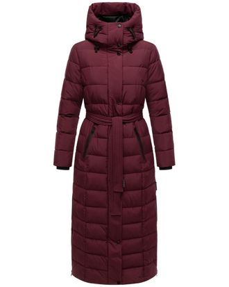Navahoo Damen Wintermantel Warmer Steppmantel lang mit Kapuze und Tailleng&uuml;rtel Das Teil XIV Wine Gr. XXL
