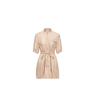 Moncler Moncler Silk Twill Mini Shirt Dress, Women, Beige, Size: 38