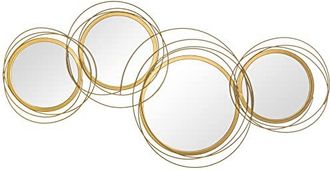 HOMCOM Ensemble de 4 miroirs Ronds en m&eacute;tal dor&eacute;s - 107 x 56 cm