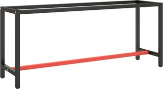 Festnight Tidyard Werkbankgestell Tischgestell Arbeitstisch Werkbank Packtisch Tisch Gestell Metall Mattschwarz und Mattrot 190x50x79 cm