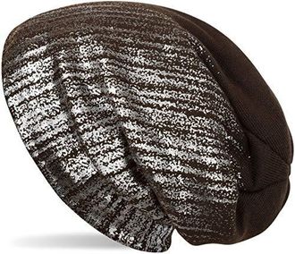 styleBREAKER Bonnet Beanie Chaud tricoté avec imprimé métallique, Doublure intérieure en Polaire, Bonnet Mou, Unisexe 04024132, Couleur:Marron foncé/Argent