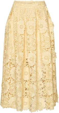Rotate Rotate Birger Christensen, Femme, Jupes, Beige, Taille: 40 FR 3D Lace Midi Skirt