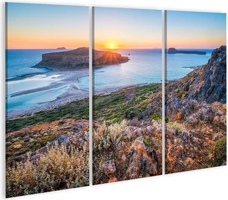 Islandburner Leinwandbild Sonnenuntergang &Uuml;ber Balos Strand Kreta Griechenland Insel Gramvousa S - Leinwand 130x80cm - 3 Teile