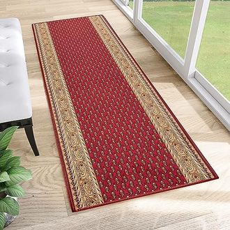 Tapiso Antid&eacute;rapant Tapis Couloir Long Tapis au M&egrave;tre Tapis de Passage Poils Ras Tapis Entr&eacute;e Cuisine &Eacute;vier Chambre Escaliers Classique Rouge Beige Ornamenta