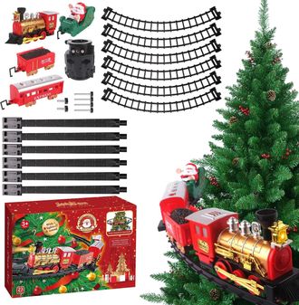 Generic Weihnachtsbaumzug - Urlaubsspielzeug aus Holz | Festliche Miniatur-Lokomotive mit bunten Wagen und Soundeffekten f&uuml;r Weihnachtsdekoration Tischschirm 