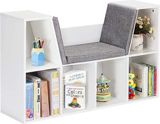Costway Buecherregal weiss, Raumteiler Buecherschrank Regal Wuerfelregal Standregal Aktenregal Aufbewahrungsregal Holzregal, mit Kissen