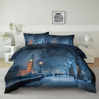 Generic Bettw&auml;sche 155x220 cm London 3 Teilig Bettbezug 155 x 220 Nachtansicht Der Stadt Bettw&auml;sche-Sets 3D Weiche Mikrofaser Bettbezug Set mit Rei&szlig;verschluss