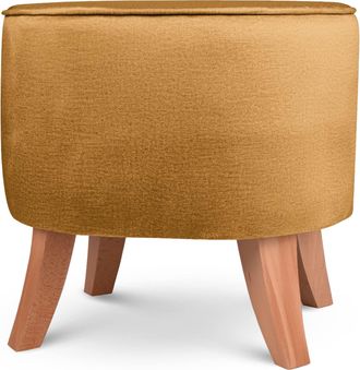 MG Design Ovaler Samt-Hocker 42 x 52 cm in Gelb mit Holzbeinen - Gepolsterter Fu&szlig;hocker f&uuml;r Wohnzimmer oder Schlafzimmer