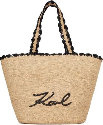 Karl Lagerfeld Femme, Sacs, Beige, Taille: ONE Size Raffia Basket Tote