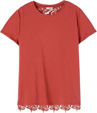 Oltre Femme, Tops, Orange, Taille: 44 FR T-shirt avec empi&egrave;cement en dentelle au dos