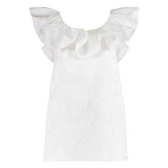 Elisabetta Franchi Femme, Robes, Blanc, Taille: 40 FR Mini-robe &agrave; jacquard floral et volants