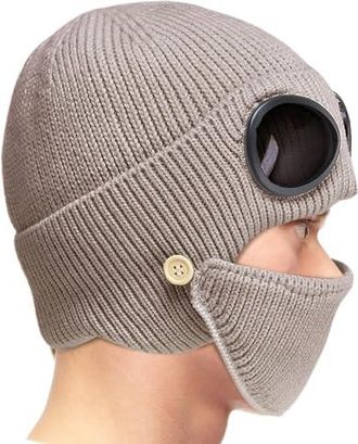 Generic Bonnet dhiver doux et chaud avec lunettes - Bonnet dhiver tricot&eacute; avec cache-oreilles, pour femmes et hommes par temps froid, cyclisme, &eacute;quitation, co