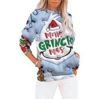 Generic Le Grinch Tshirt Noel Femme Noël Col V Pull Femmes Adulte The Grinch T-Shirts Sweatshirts Hiver Moche Chaud Drole Pulls Oversize Pyjama 2025 Vêtements