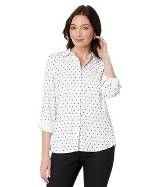 Tommy Hilfiger Chemise boutonn&eacute;e &agrave; pois pour femme, Ivoire/noir, Taille XL