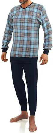 Sesto Senso Pyjama Long Homme et Poignets Col en V Jambes avec Revers Coton Motif Carreaux 2576/41 M