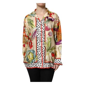 Dolce & Gabbana Buntes Gem&uuml;se Seiden Langarm Top - - Blouses & Shirts - Damen - Mehrfarbig - XS
