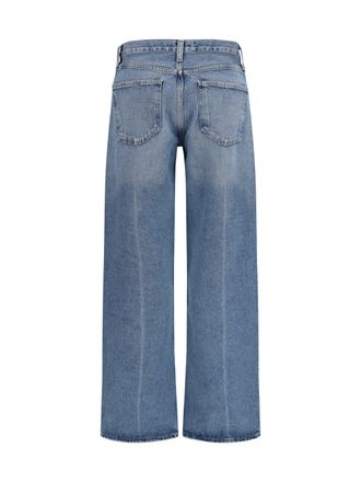 A Gold E Womens Wide-Leg Creased Jeans Blue Cotton