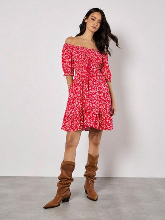 Apricot Minikleid Sarasa Flower Dress mit Bardot-Ausschnitt