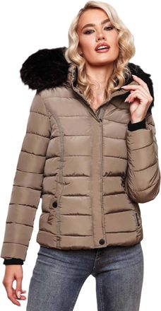 Navahoo Damen Winter Steppjacke Jacke mit abnehmbarem Fellkragen B355 [B355-Miamor-Taupe-G.-Gr.XL]