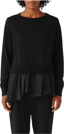 Meimeij Femme, Pulls, Noir, Taille: 40 FR Pull ras du cou pliss&eacute;