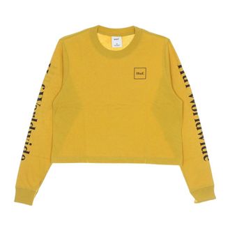 HUF Huf, Femme, Sweatshirts et sweats &agrave; capuche, Jaune, Taille: 36 FR Crop T-shirt &agrave; Manches Longues Or