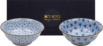 Tokyo Design Studio Mixed Bowls Kristall 2-er Schalen-Set blau-wei&szlig;, &Oslash; 21 cm, ca. 1000 ml, asiatisches Porzellan, Japanisches Design, inkl. Geschenk-Verpackung