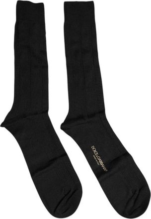 Dolce & Gabbana Homme, Sous-v&ecirc;tements, Noir, Taille: L Chaussettes Mi-Mollet en Coton avec D&eacute;tails Logo