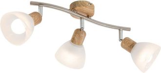 Nino Leuchten Spot de plafond en forme de barre, aspect bois, abat-jour en verre optique alb&acirc;tre, 3 ampoules E14 3 000 K