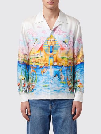 Casablanca Chemise en soie &agrave; imprim&eacute; graphique et col cubain