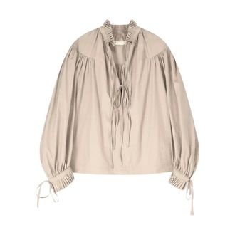 Dries Van Noten Femme, Blouses et Chemises, Beige, Taille: 40 FR Blouse en Coton &agrave; Volants