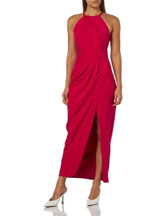 Angelika Jozefczyk Damenkleid Sofia, drapiertes Strickkleid,Maxi-L&auml;nge, Fuchsie Farbe, Gr&ouml;&szlig;e S