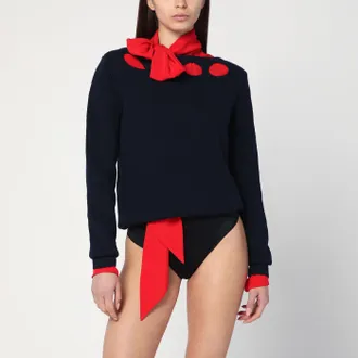 Prada Blauer Baumwollpullover mit geometrischen Details