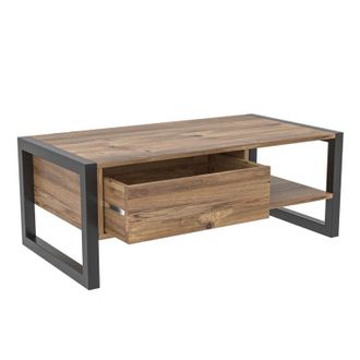 Toilinux Toilinux - Table Basse en Pin Atlantique avec Structure en M&eacute;tal Noir, 105x40x55 cm, Pour Salon Moderne ou Bureau